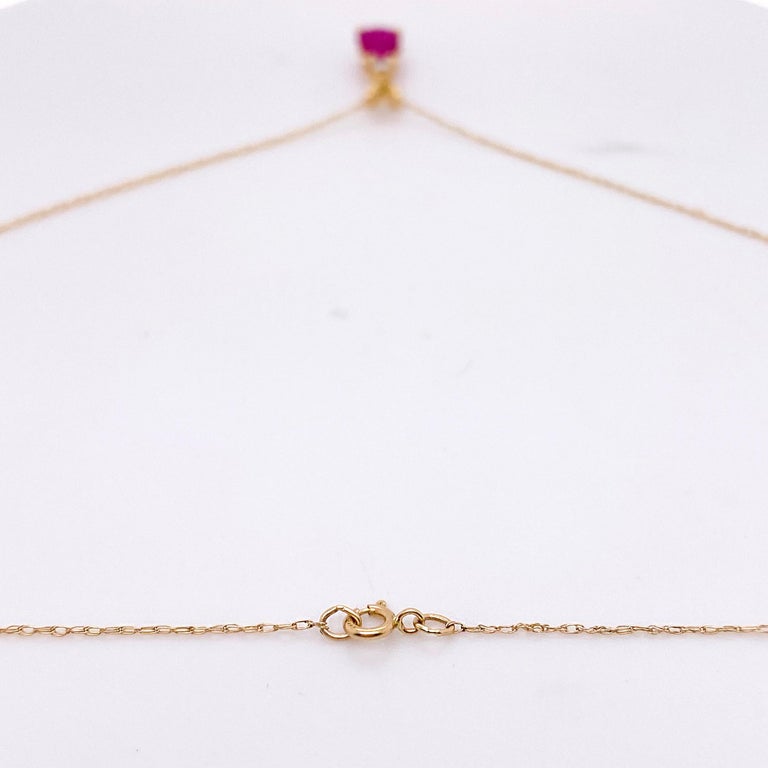 Ruby Drop Pendant, Yellow Gold with Diamond w Gold Chain, Delicate Ruby ...