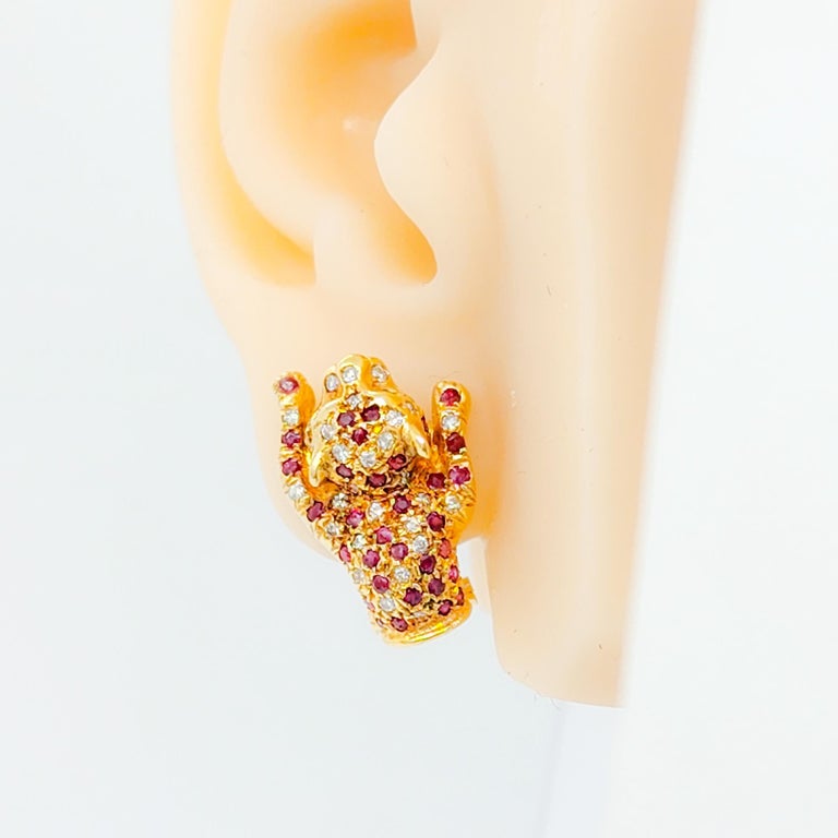 Ruby, Emerald, and White Diamond Crawling Panther Earring Clips in 18k ...