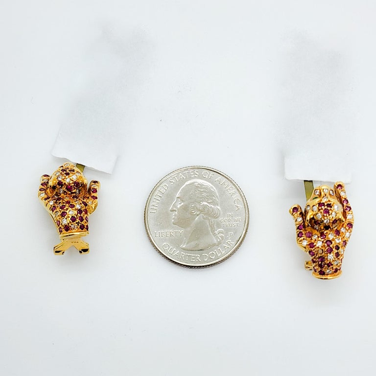 Ruby, Emerald, and White Diamond Crawling Panther Earring Clips in 18k ...