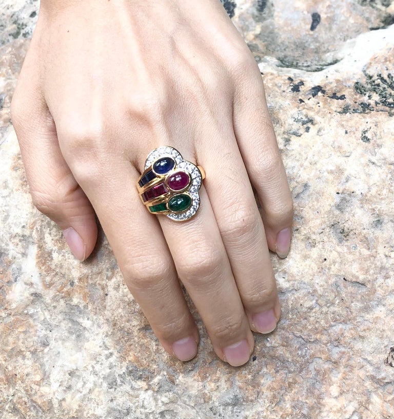 Ruby, Emerald, Blue Sapphire and Diamond Ring Set in 18 Karat Gold ...