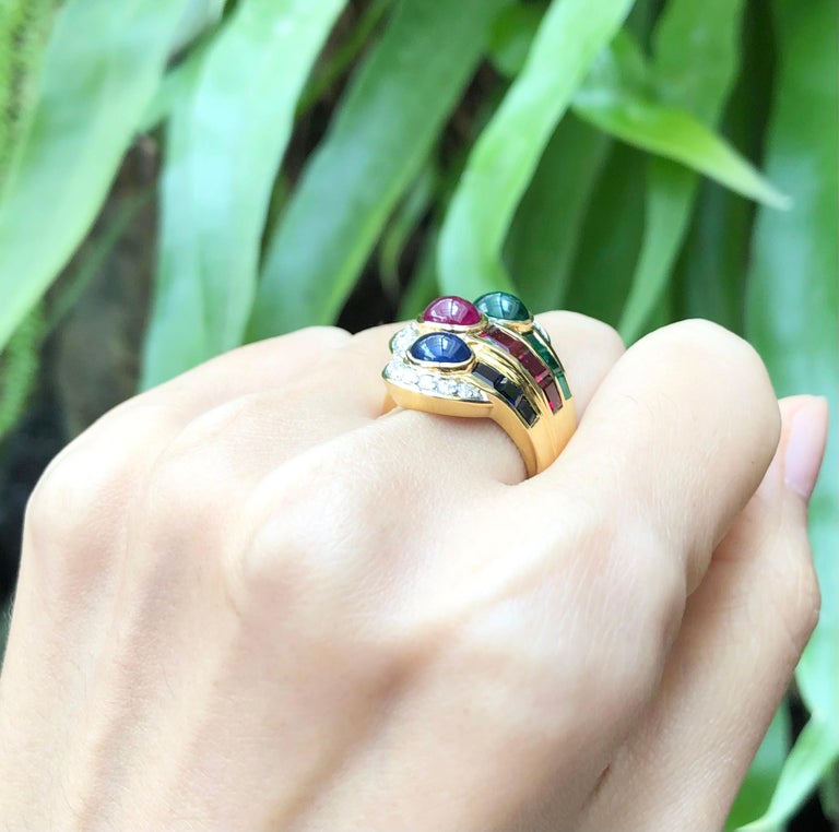Ruby, Emerald, Blue Sapphire and Diamond Ring Set in 18 Karat Gold ...