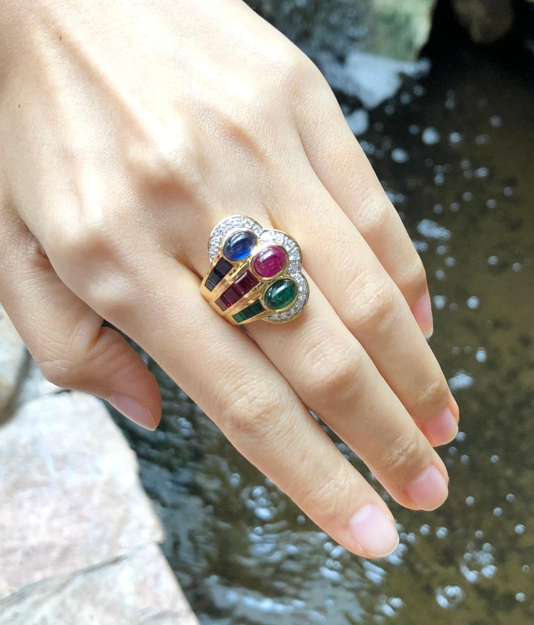 Ruby, Emerald, Blue Sapphire and Diamond Ring Set in 18 Karat Gold ...
