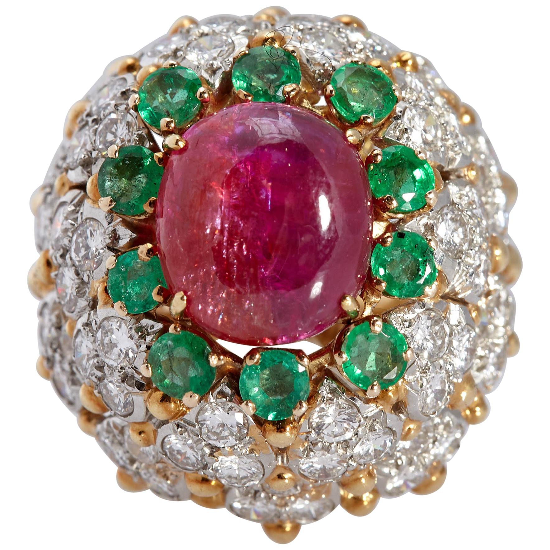 Midcentury Ruby and Emerald “Strawberry” Ring For Sale at 1stDibs