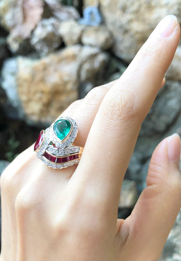 Ruby, Emerald with Diamond Ring Set in 18 Karat Gold Settings For Sale ...