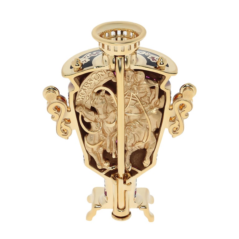 Ruby Enamel 18 Karat Yellow Gold Samovar Brooch For Sale at 1stDibs ...
