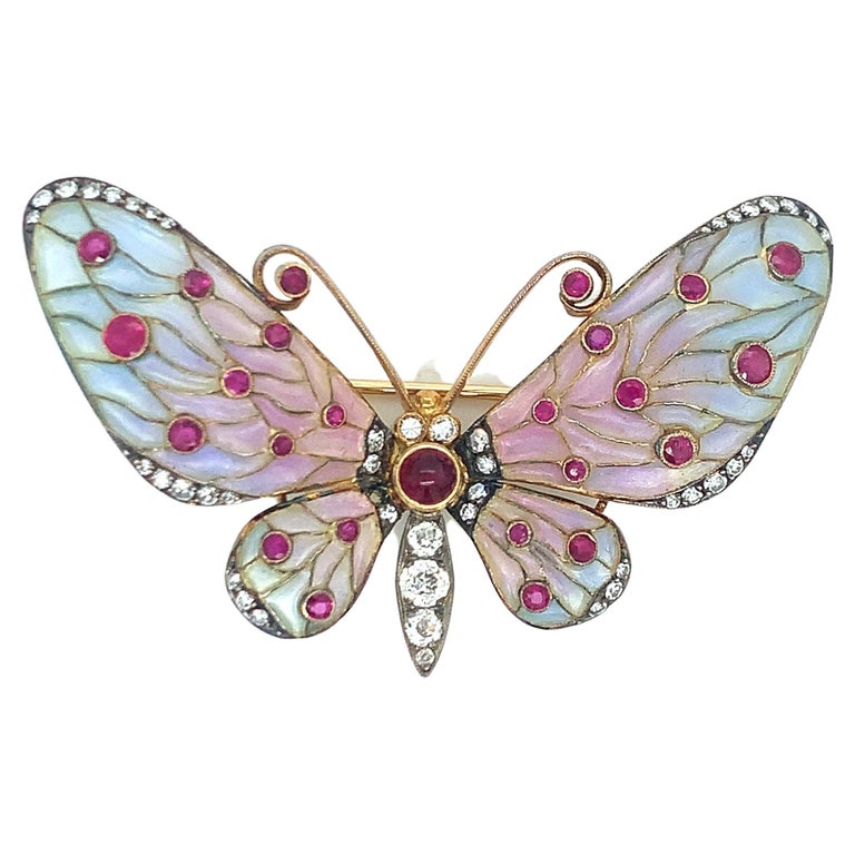 Ruby Enamel Butterfly Pin For Sale at 1stDibs