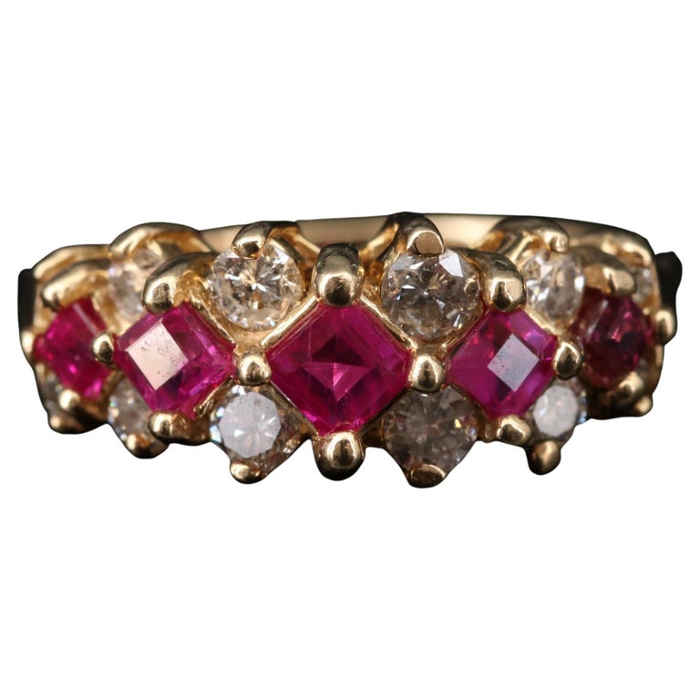 Customizable Ruby Engagement Band, Unique Ruby Diamond Gold Wedding ...