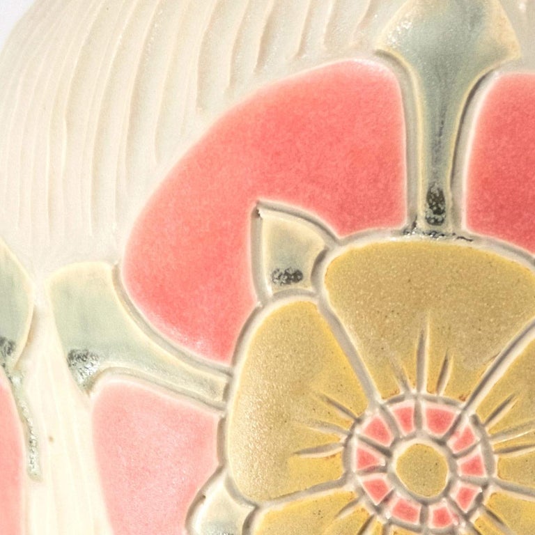 Ruby "English Rose" Hand Carved Porcelain Arts and Crafts Pottery Vase ...