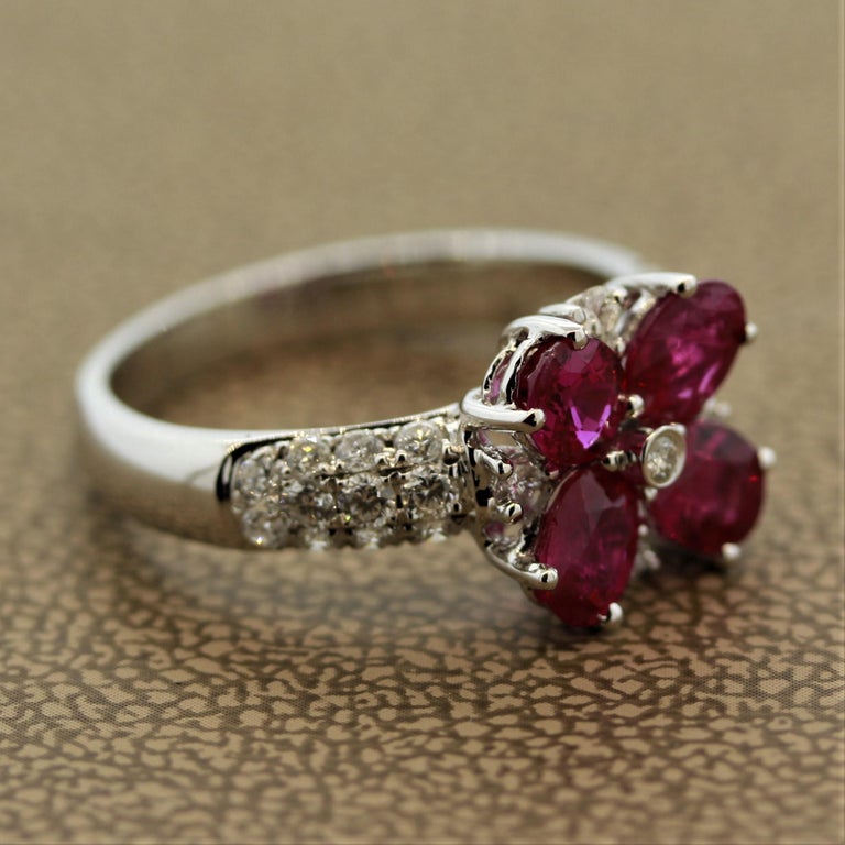 Ruby Flower Diamond Gold Ring For Sale at 1stDibs