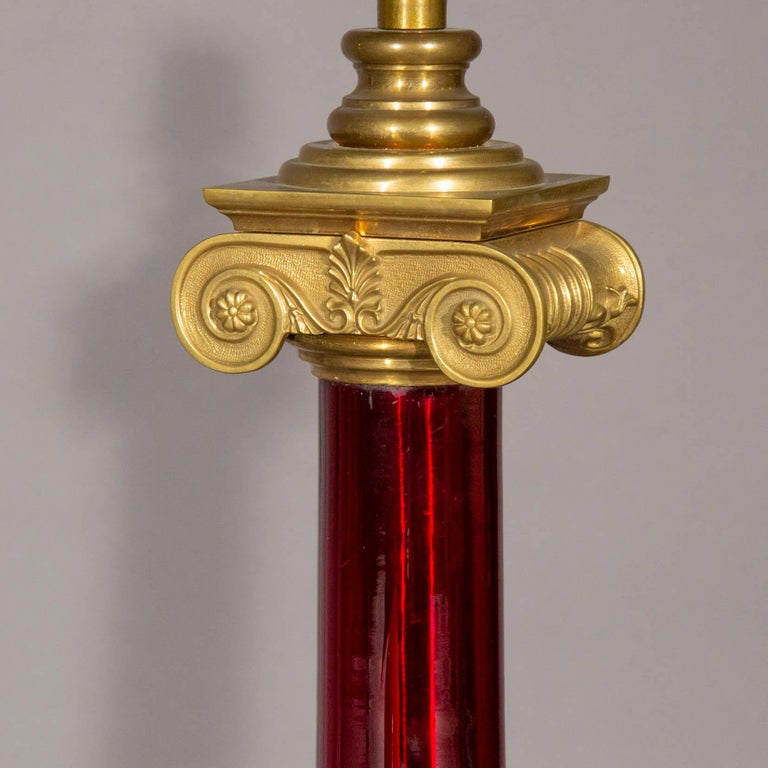 Ruby Glass and Brass Column Table Lamp at 1stDibs
