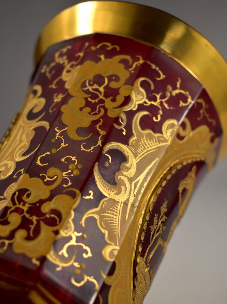 Ruby Goblet, Cut and Gilded Engraving, Lady on Horseback 19th Century ...