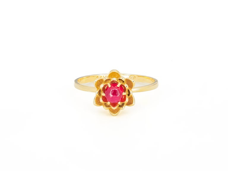 Customizable Ruby gold ring in 14k gold. Lotus flower ring. Ruby ...
