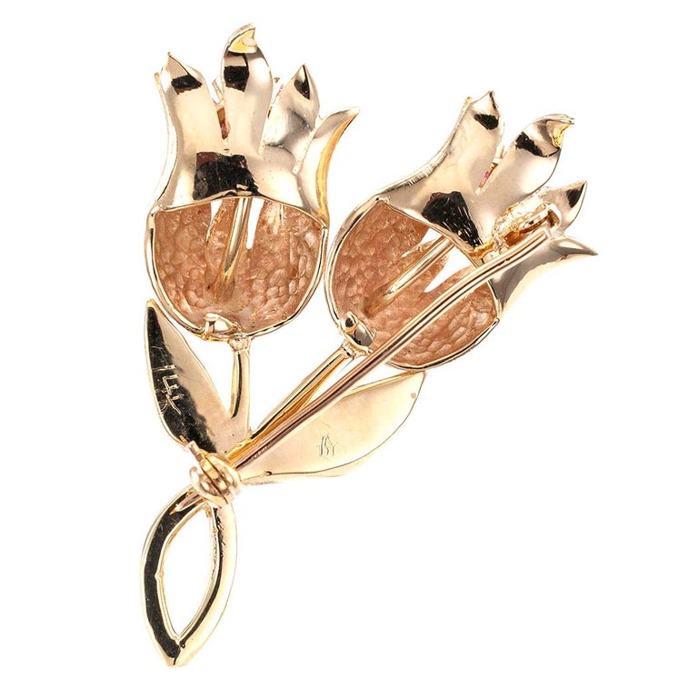 Ruby Gold Tulip Brooch at 1stDibs