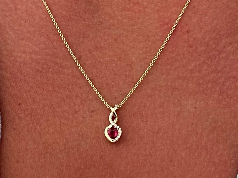Ruby Heart Diamond Twist Necklace in 14k Yellow Gold For Sale at 1stDibs