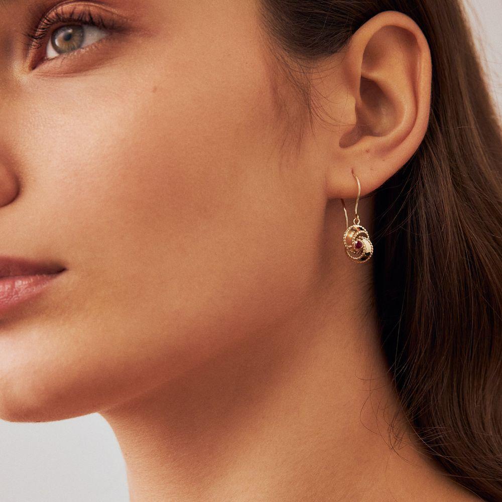 Ruby Hook Earrings in 14K Solid Yellow Gold For Sale at 1stDibs