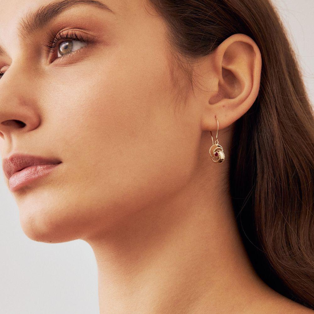 Ruby Hook Earrings in 14K Solid Yellow Gold For Sale at 1stDibs