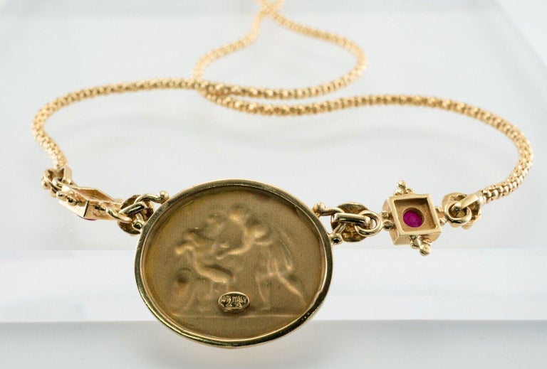 Ruby Intaglio Cameo Pendant Necklace 14K Gold For Sale at 1stDibs