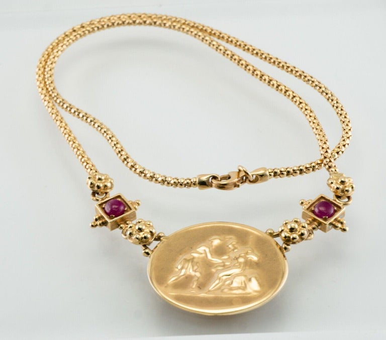 Ruby Intaglio Cameo Pendant Necklace 14K Gold For Sale at 1stDibs
