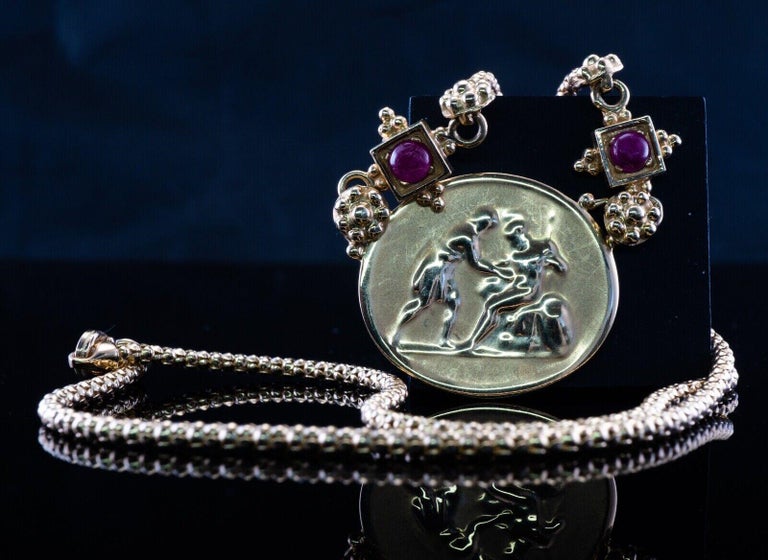 Ruby Intaglio Cameo Pendant Necklace 14K Gold For Sale at 1stDibs