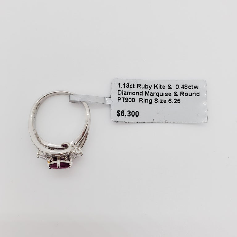 Ruby Kite and White Diamond Cocktail Ring in Platinum For Sale at 1stDibs