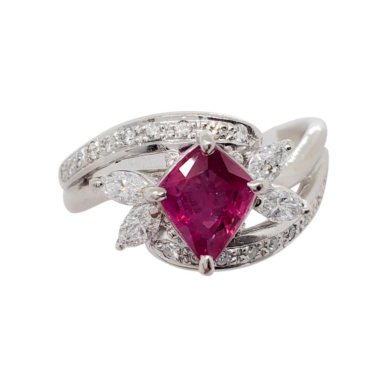Ruby Kite and White Diamond Cocktail Ring in Platinum For Sale at 1stDibs