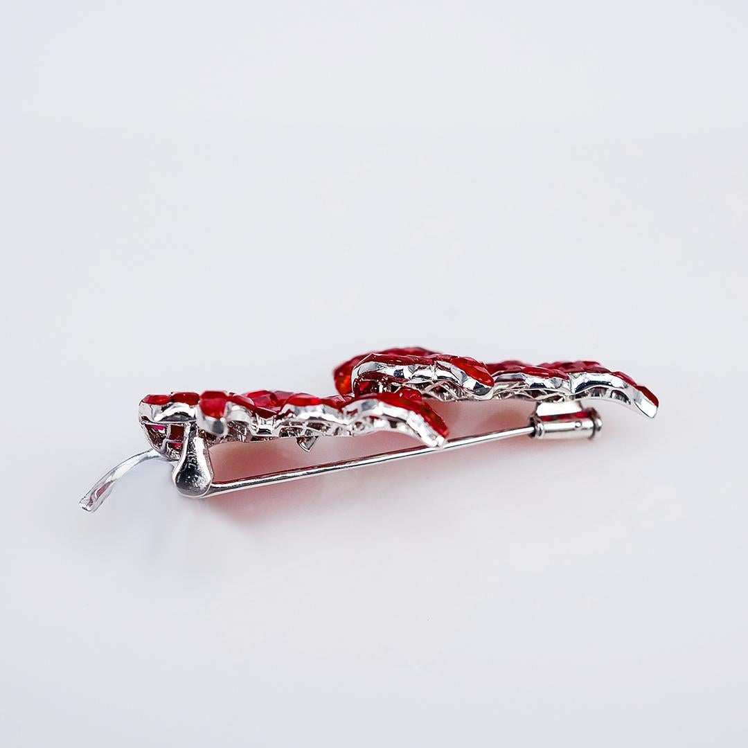 Ruby Leaf Brooch 18 Carat White Gold For Sale at 1stDibs