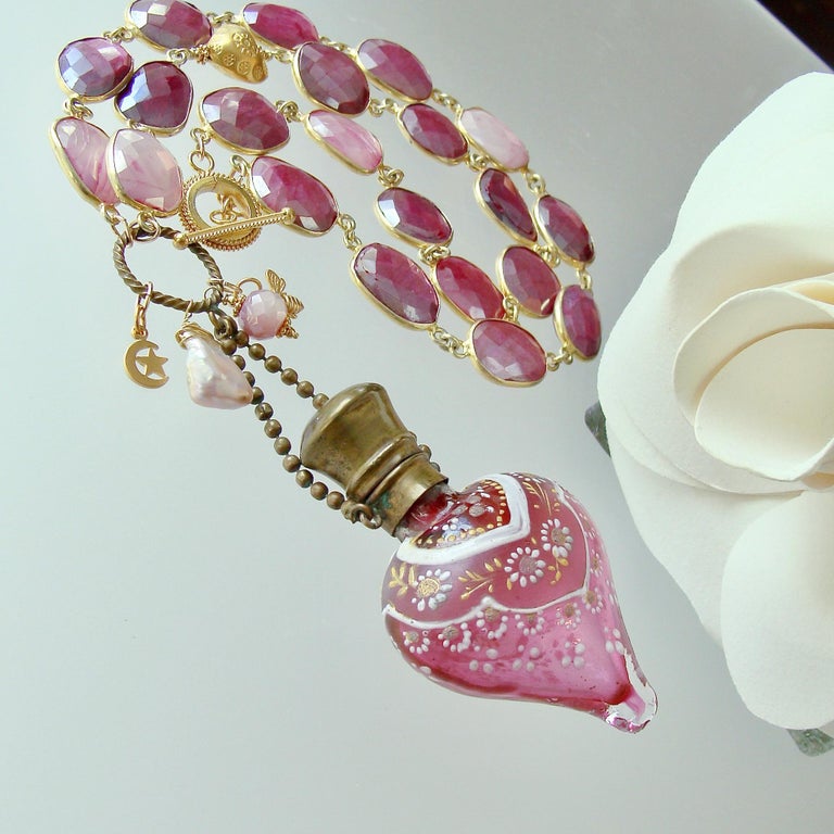 Ruby Moonstone with Glass Moser Chatelaine Heart Scent Bottle, La Vie ...