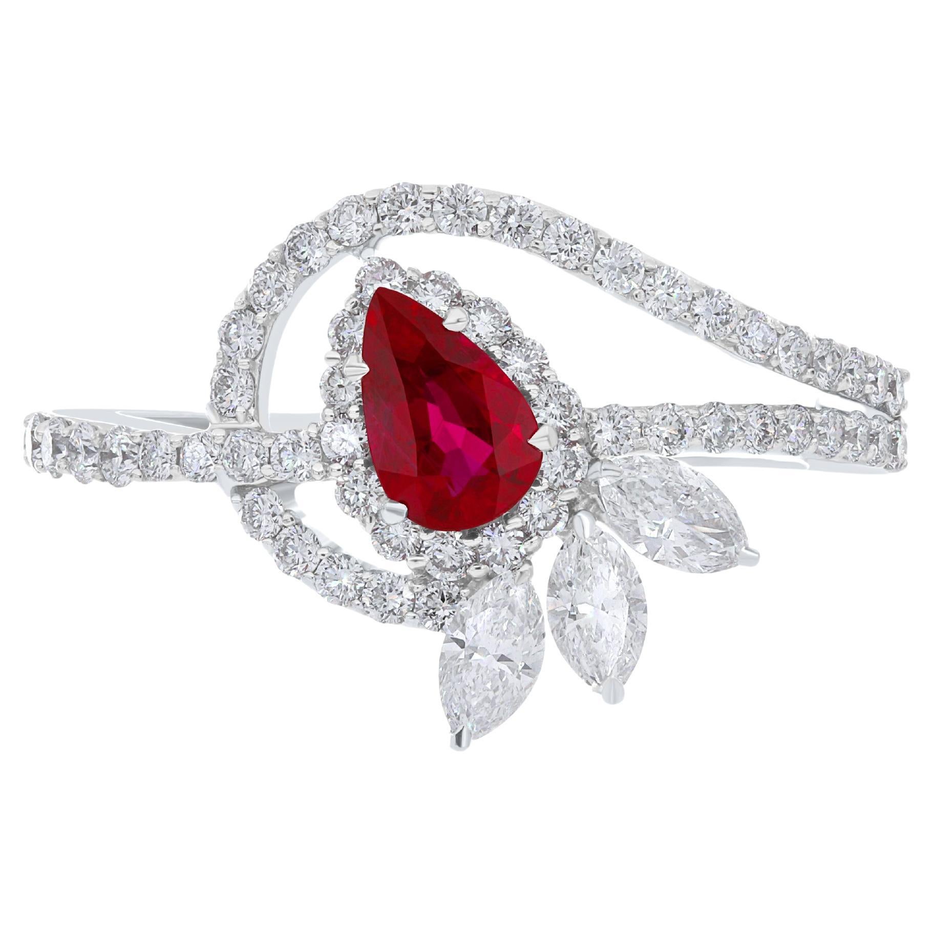 Ruby and Diamond Studded Ring in 18 Karat White Gold For Sale at ...