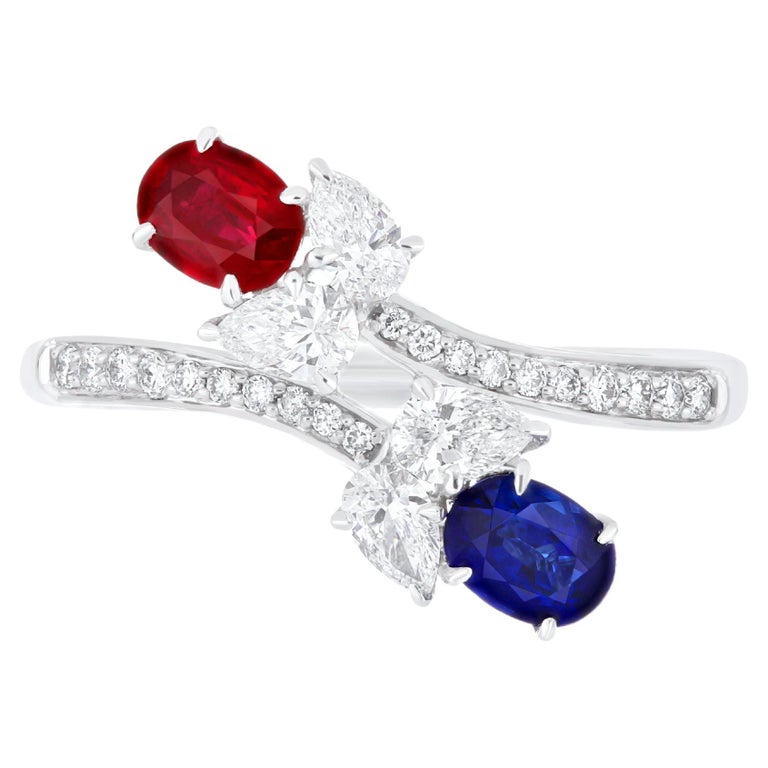 Ruby Mozambique, Blue Sapphire and Diamond Ring 18 Karat White Gold For ...