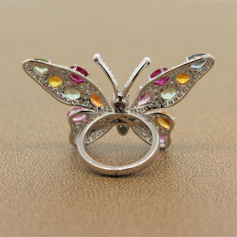 Ruby Multi-Color Sapphire Diamond Gold Butterfly Ring For Sale at ...