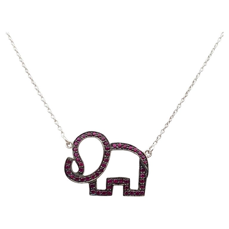 Ruby Elephant Necklace set in Silver Settings For Sale at 1stDibs