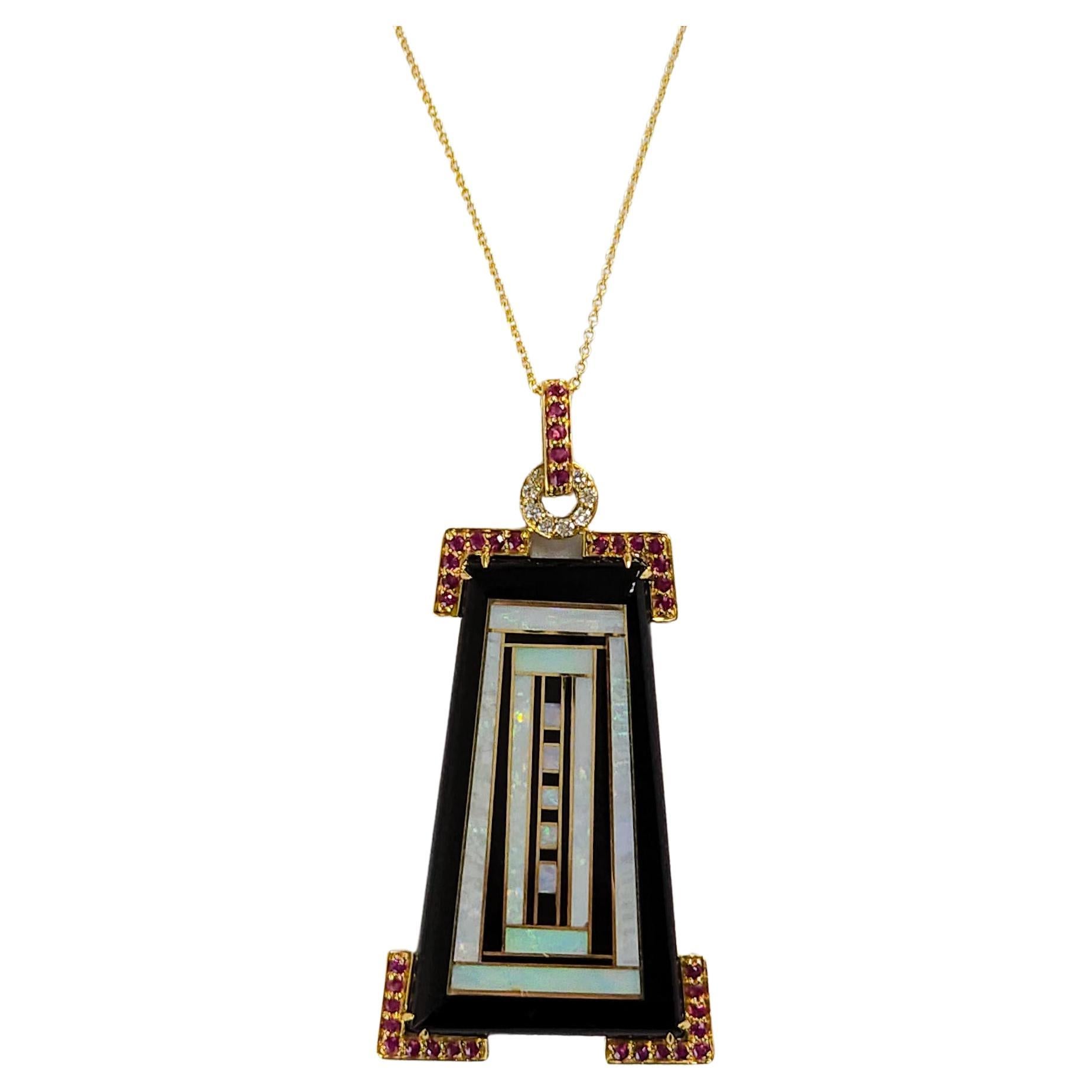 Gold Diamond Ruby Onyx Pendant For Sale at 1stDibs