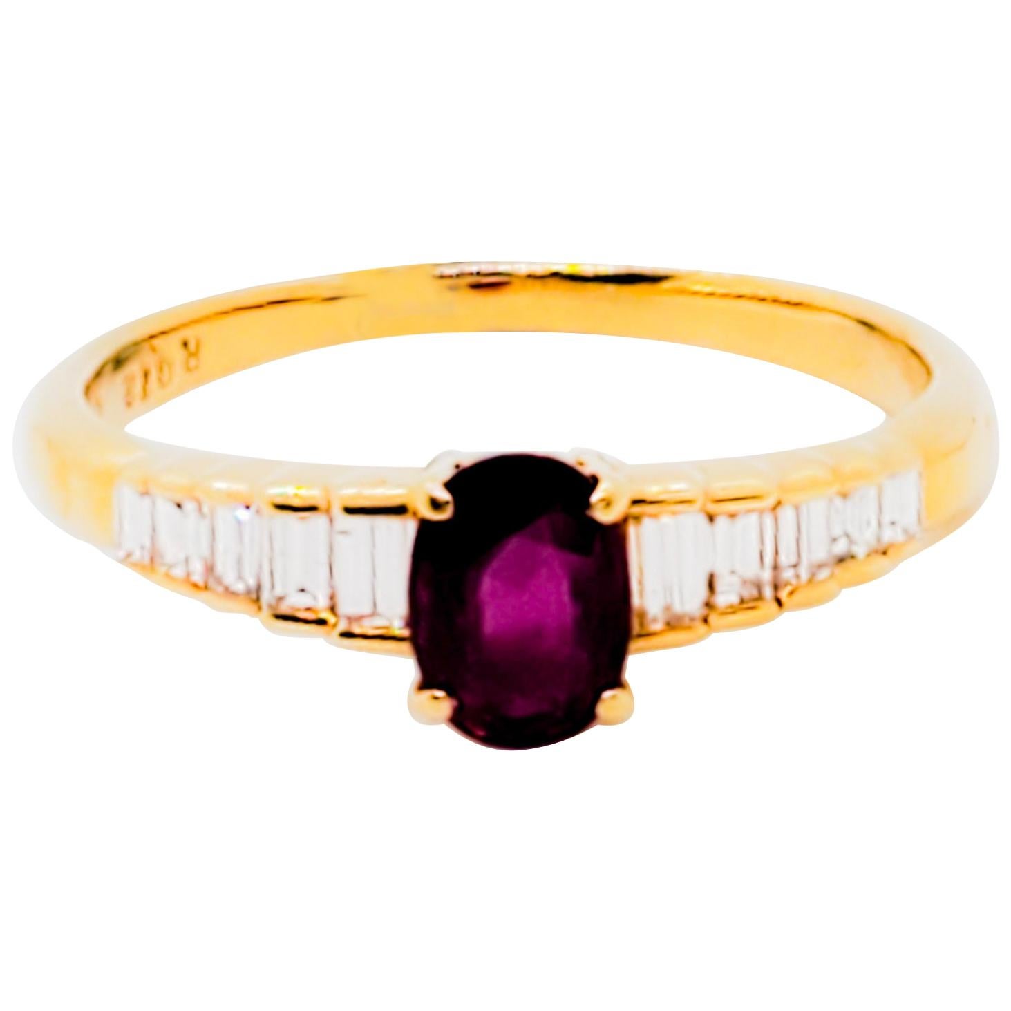 Estate Ruby Square and White Diamond Ring in 18 Karat Yellow Gold For ...