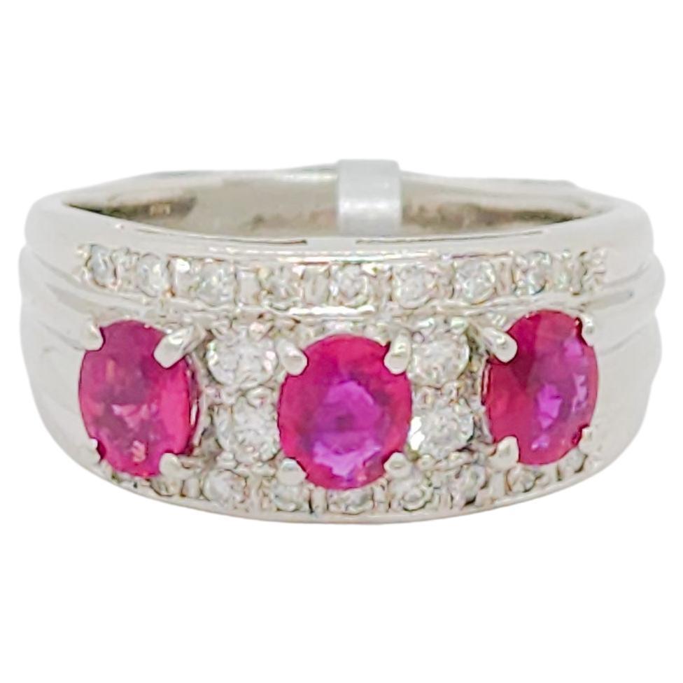 Seven-Stone Oval Ruby and Round Diamond Band at 1stDibs