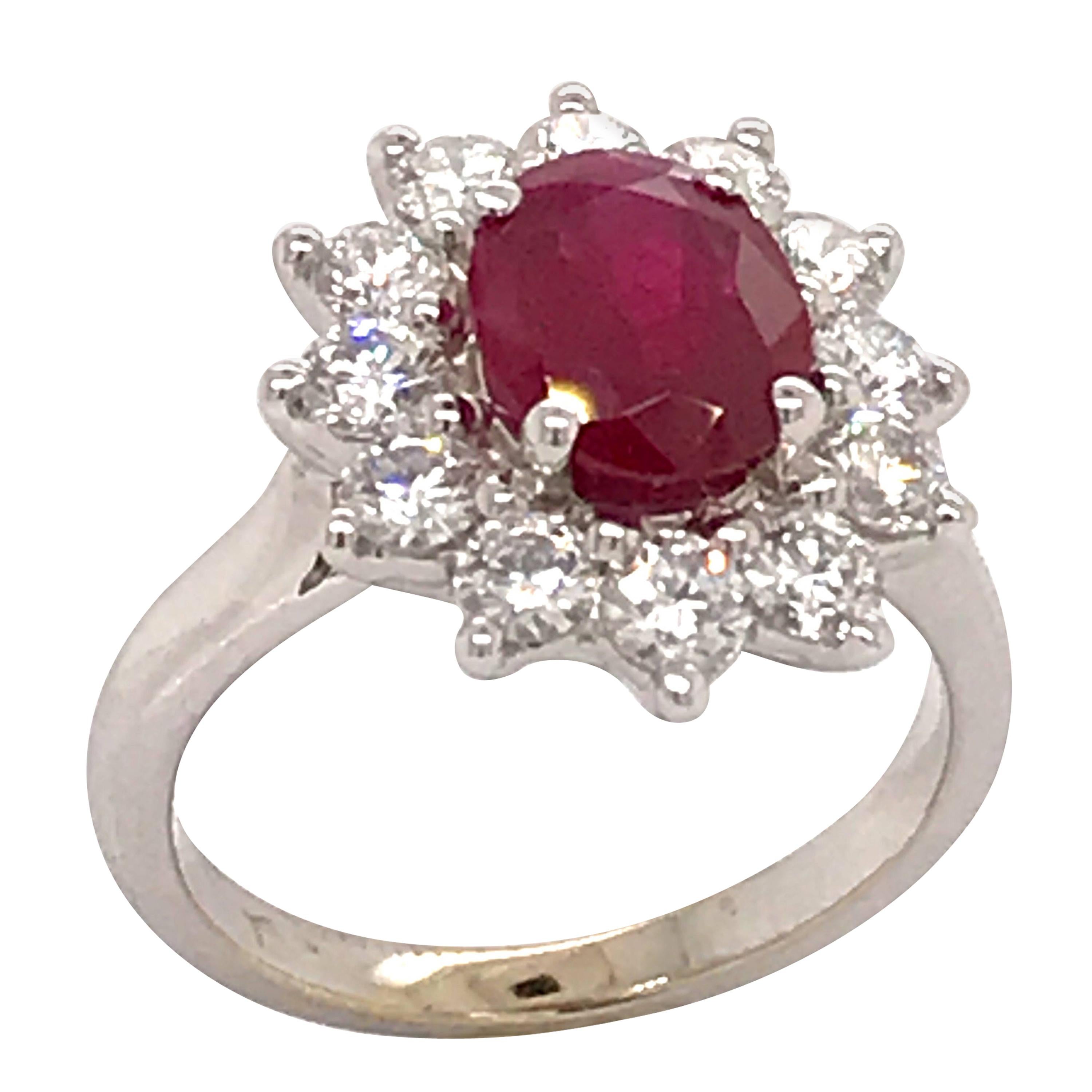 Ruby Oval Shape 2.06 Carat and Diamonds White Gold 18 Karat Engagement ...
