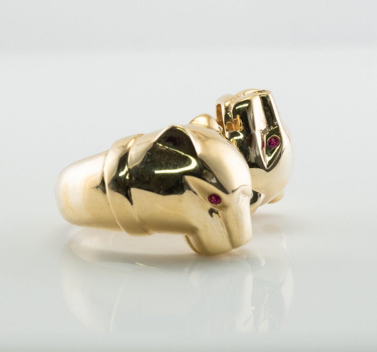 Ruby Panther Leopard Ring 14k Gold Animal Band Split For Sale at 1stDibs