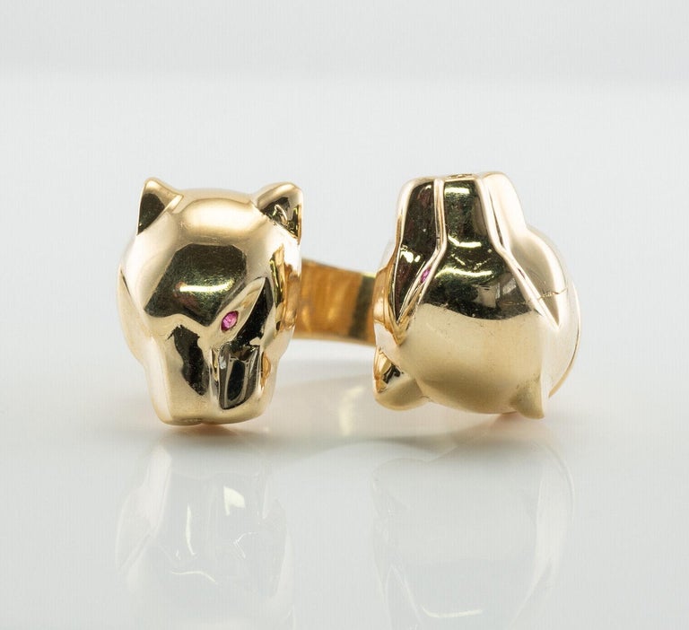 Ruby Panther Leopard Ring 14k Gold Animal Band Split For Sale at 1stDibs