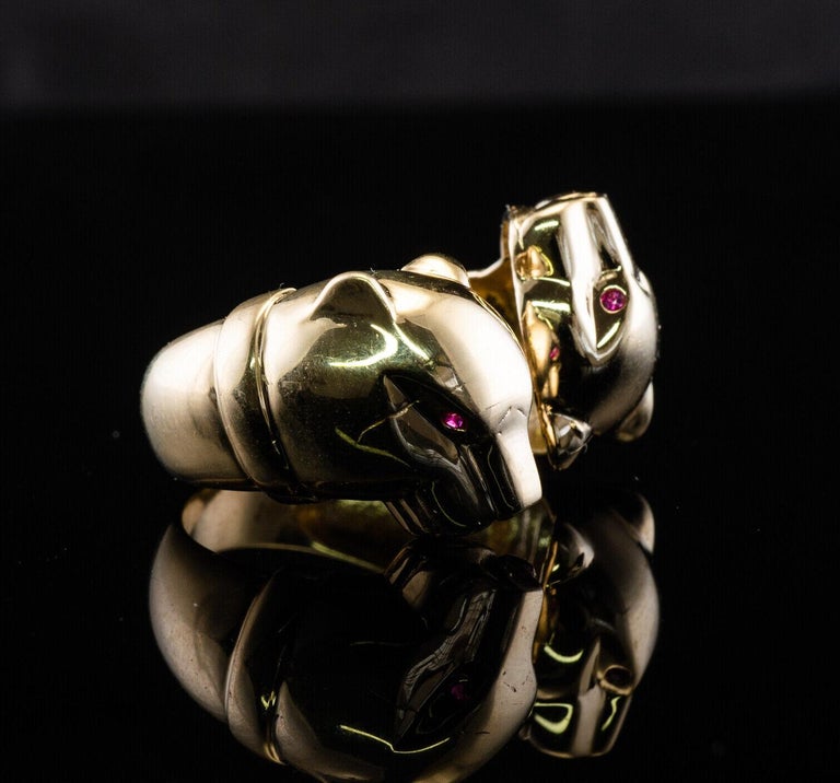 Ruby Panther Leopard Ring 14k Gold Animal Band Split For Sale at 1stDibs