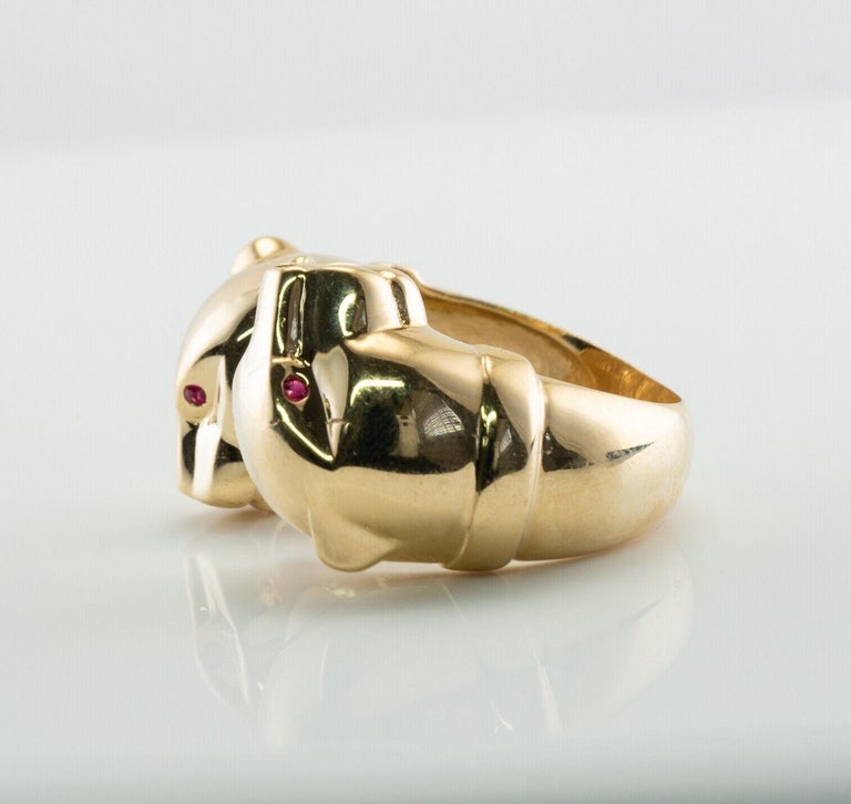 Ruby Panther Leopard Ring 14k Gold Animal Band Split For Sale at 1stDibs