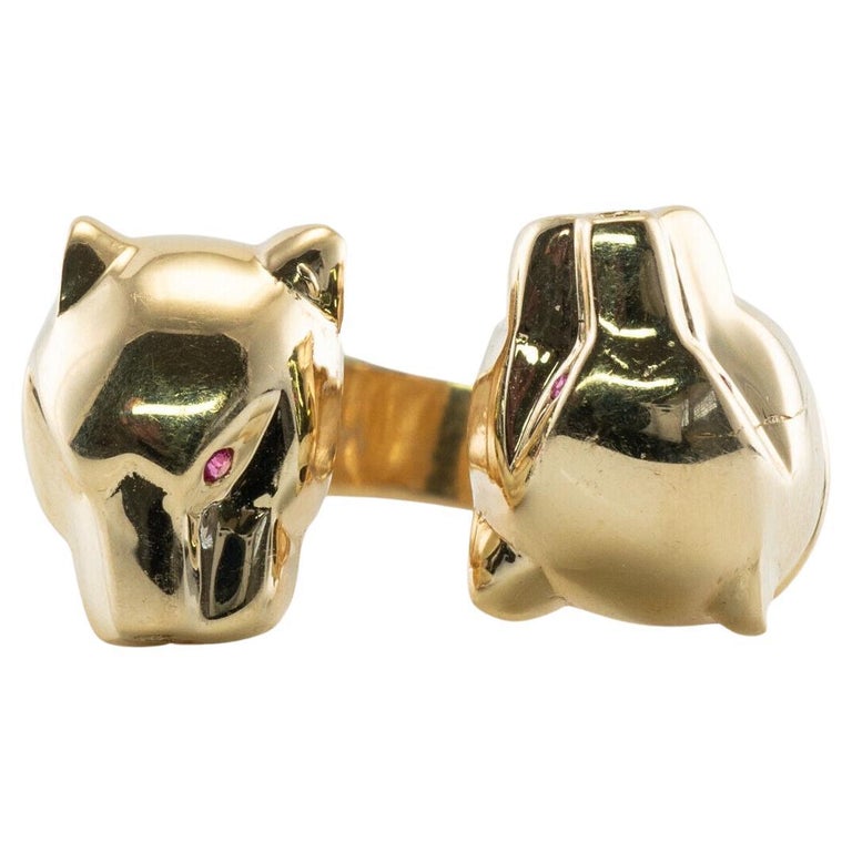 Ruby Panther Leopard Ring 14k Gold Animal Band Split For Sale at 1stDibs