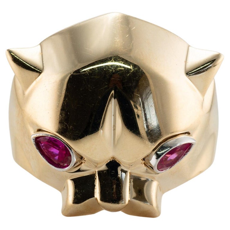 Ruby Panther Ring 14K Gold Animal Band For Sale at 1stDibs