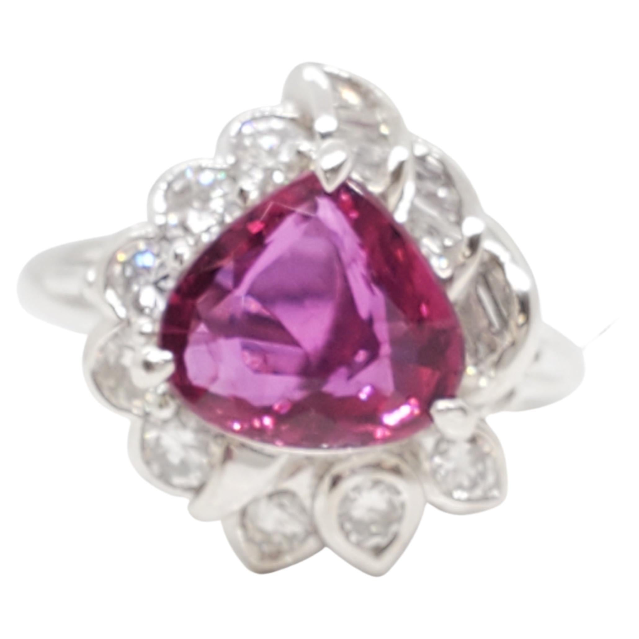 Platinum Diamond and Pear Shaped Garnet Cocktail Ring For Sale at 1stDibs