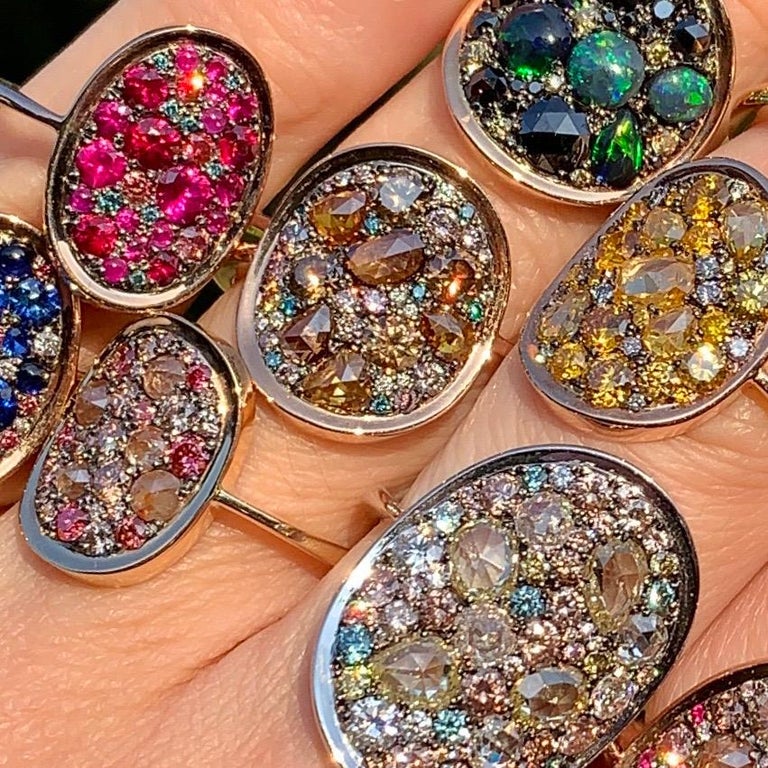 Ruby, Pink and Blue Diamond Pave Ring at 1stDibs | pink pave ring