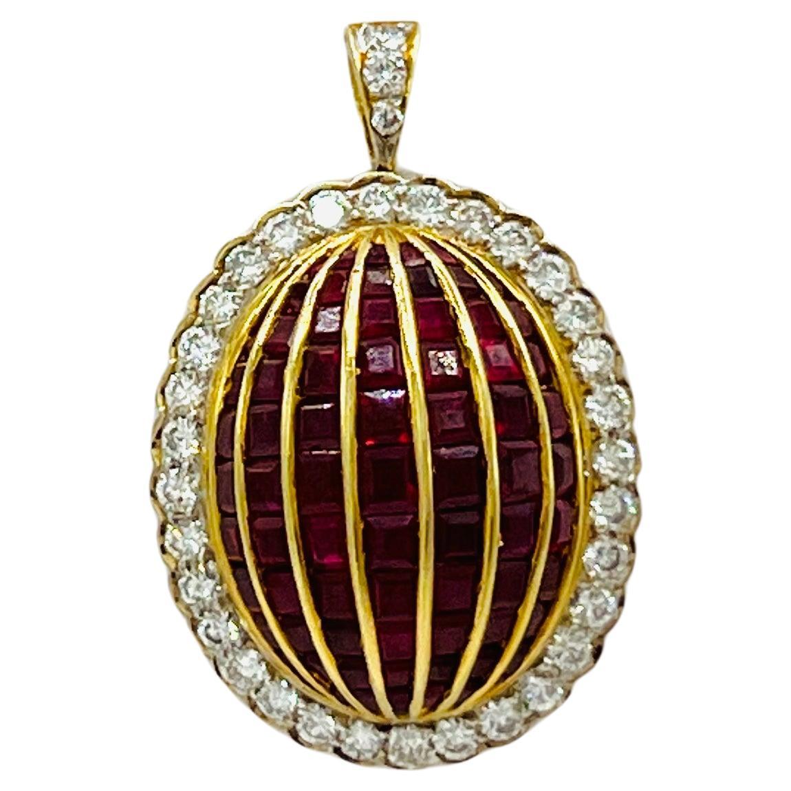 Ruby Princess Cut and White Diamond Round Ring in 18K Yellow Gold For ...