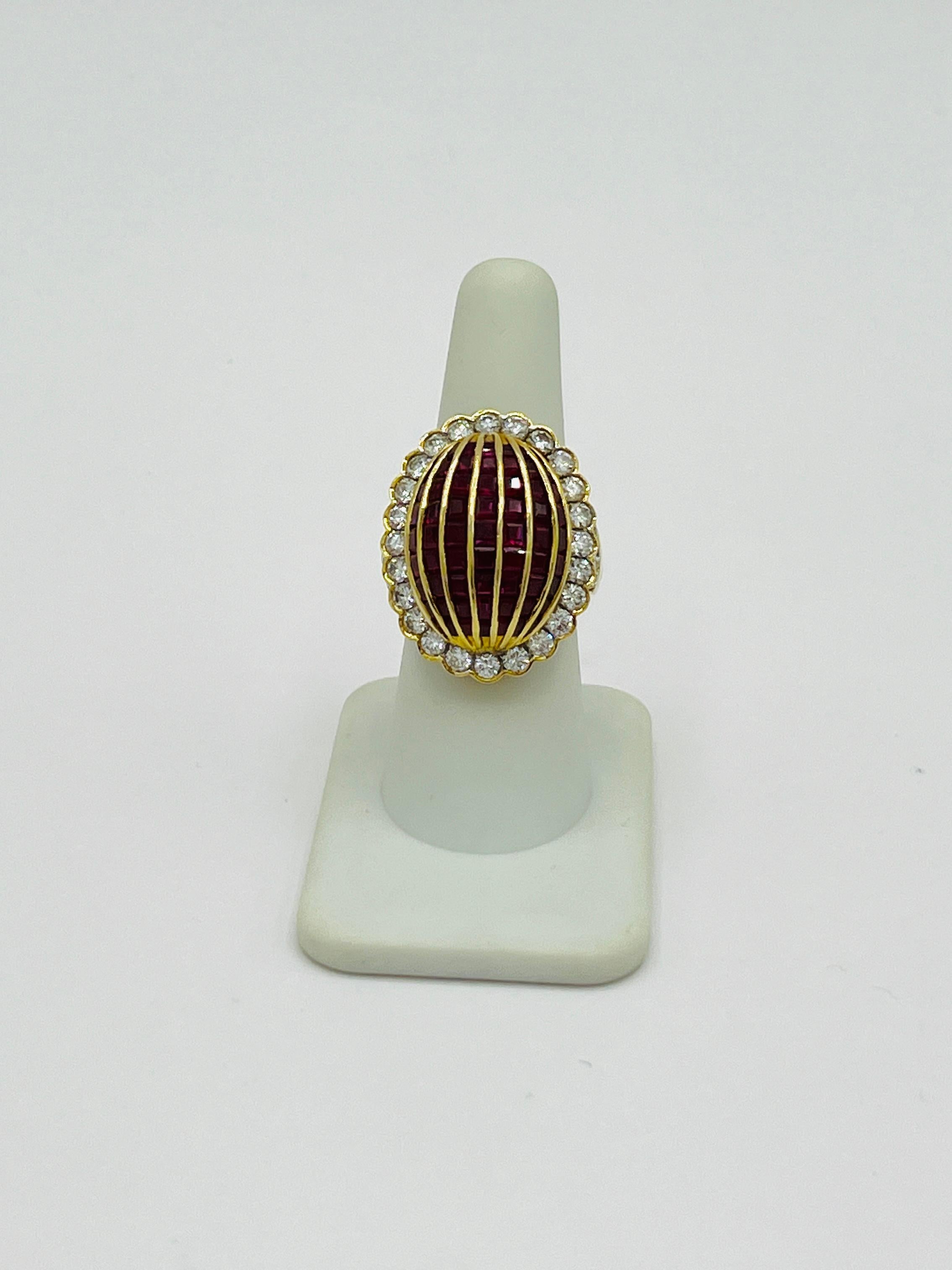 Ruby Princess Cut and White Diamond Round Ring in 18K Yellow Gold For ...