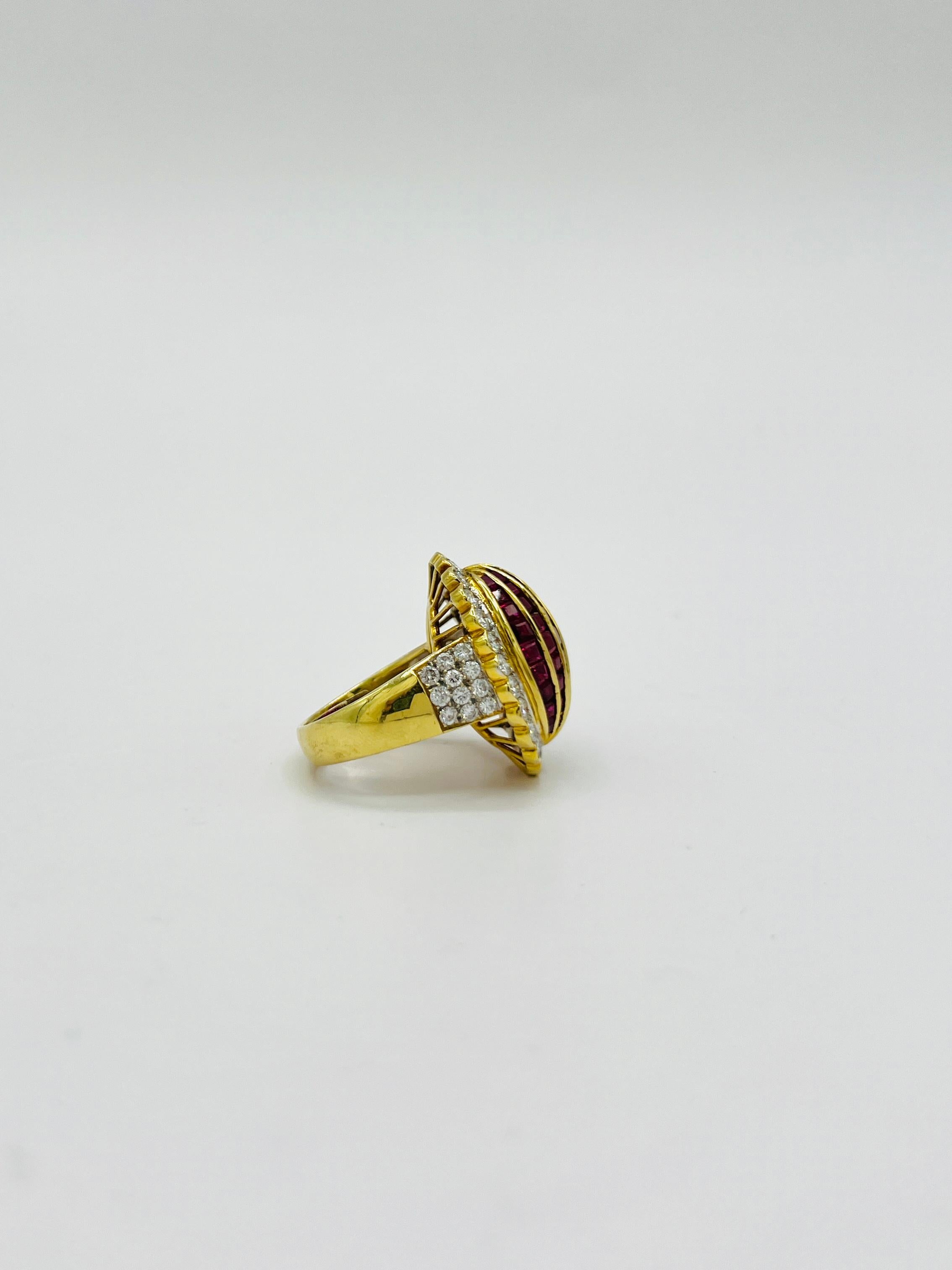 Ruby Princess Cut and White Diamond Round Ring in 18K Yellow Gold For ...