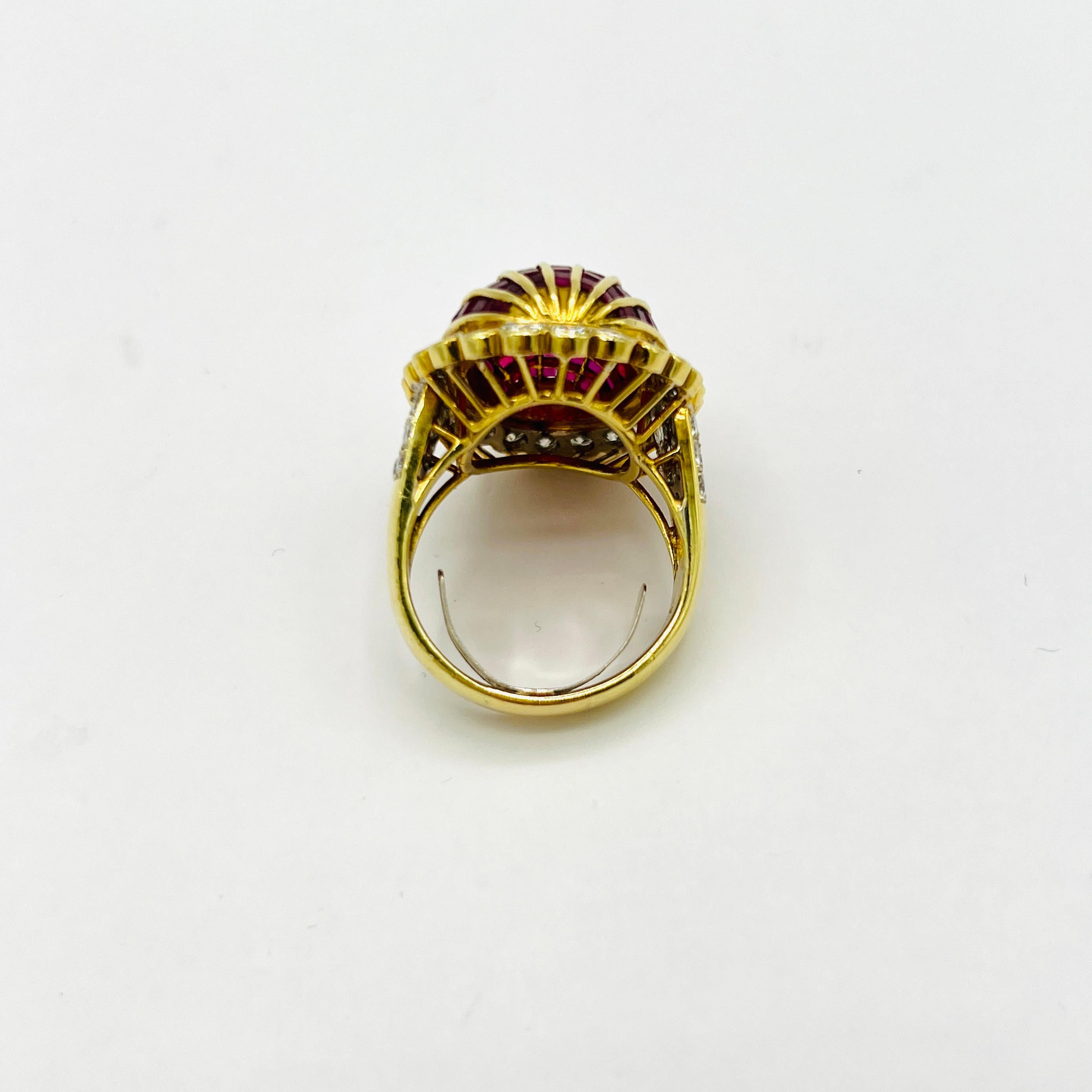 Ruby Princess Cut and White Diamond Round Ring in 18K Yellow Gold For ...