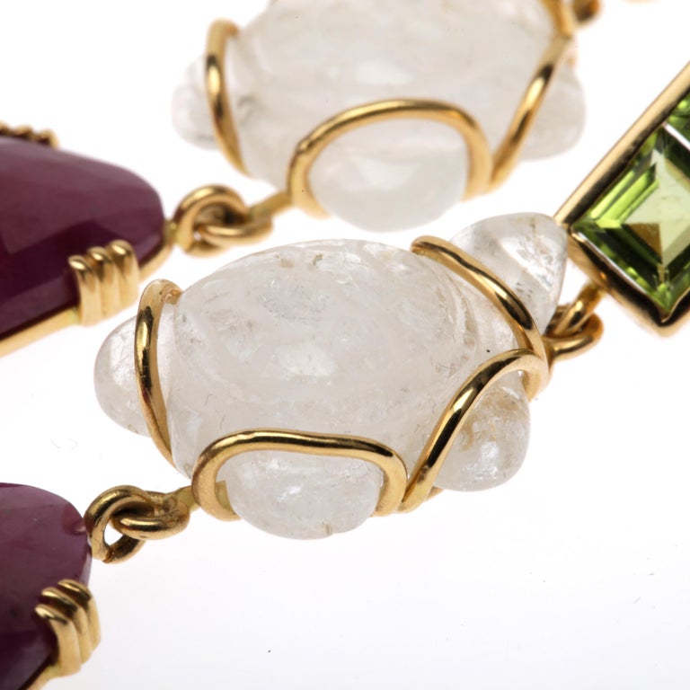 Ruby Quartz Turtle Peridot 18 Karat Gold Dangle Drop Earrings For Sale ...