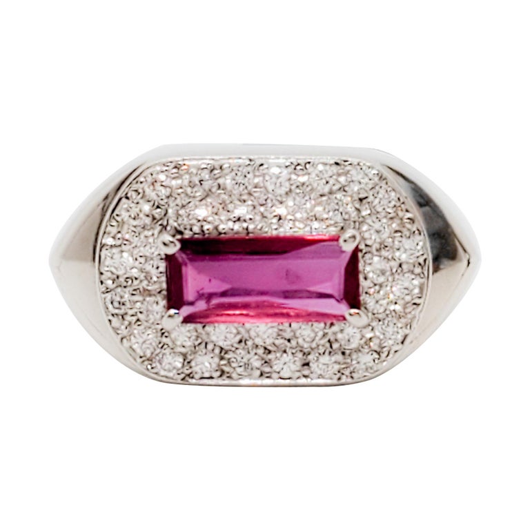 Ruby Rectangle and White Diamond Cocktail Ring in Platinum For Sale at ...
