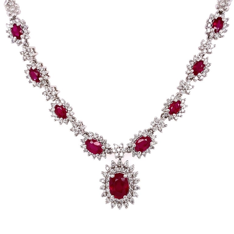 Ruby Red and Diamond Gold Necklace Estate Fine Jewelry For Sale at ...